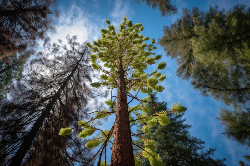 Young Sequoia Tree Reaching for the Sky with Its First New Leaves of ...