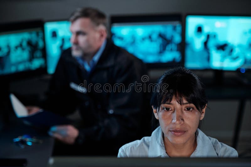 Young Serious Female Security Guard Stock Photo - Image of surveillance ...