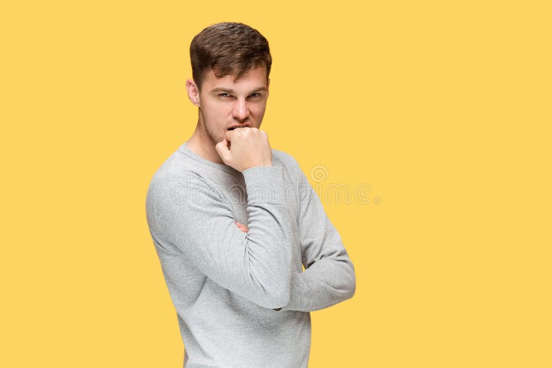 The Young Serious Man Looking Cautiously Stock Image - Image of ...