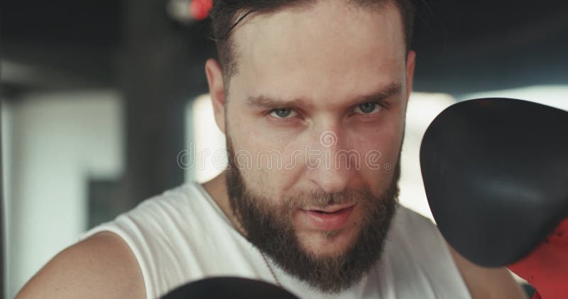 Young Serious Man Standing Shirtless on Boxing Ring and Looking at the ...