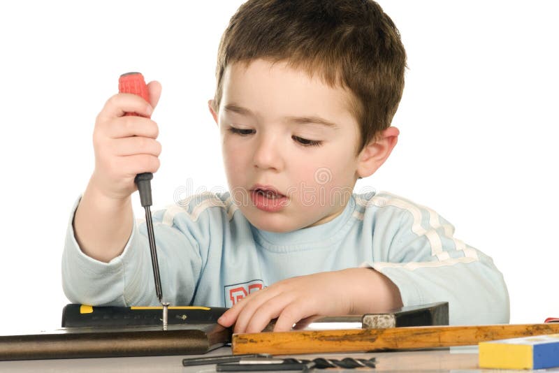 Boy fixing robot stock photo. Image of expressions, child - 13095818