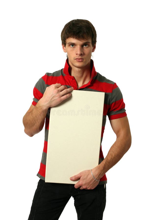 Young Man with Copy Space Blank Sign Stock Photo - Image of billboard ...