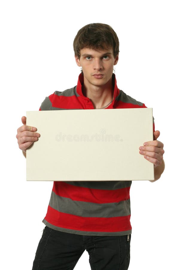Young Man with Copy Space Blank Sign Stock Image - Image of gorgeous ...
