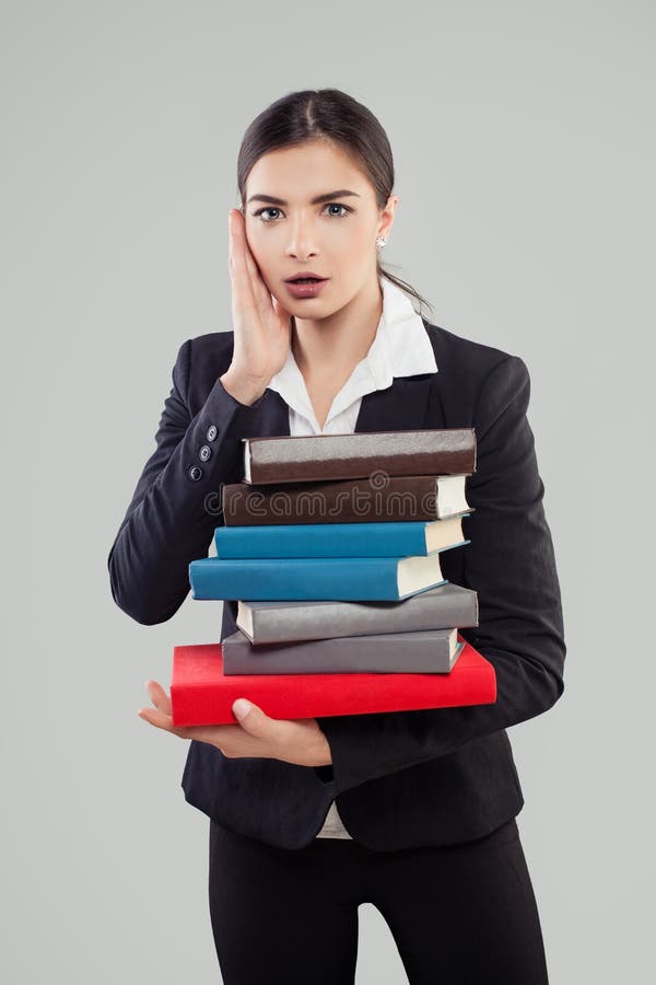 Young Shocked Girl Student with Book Stock Image - Image of student ...