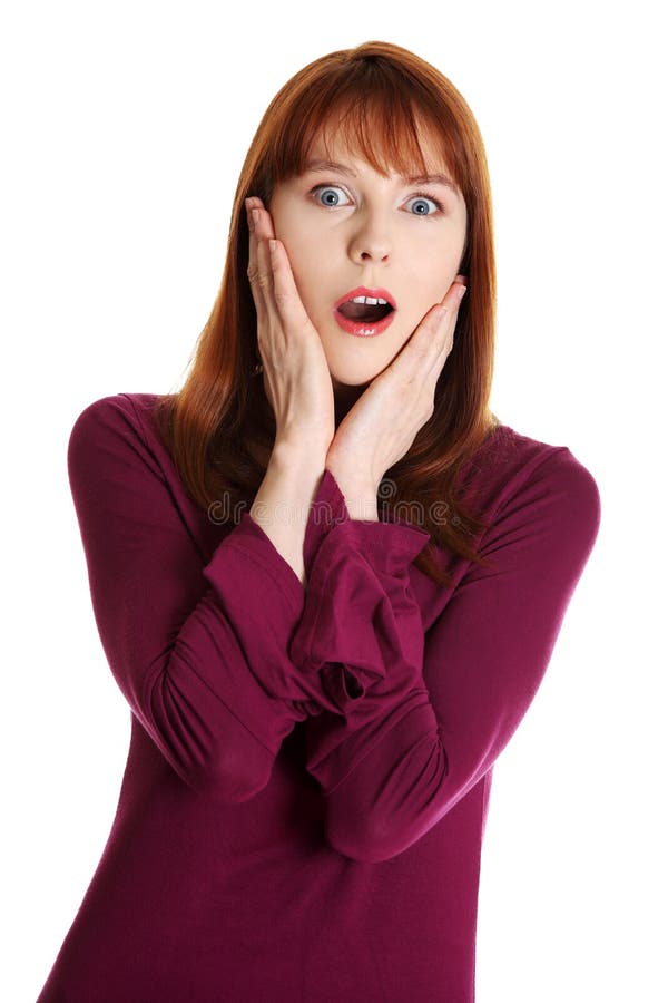 Shocked redhead woman stock photo. Image of communication - 14514364