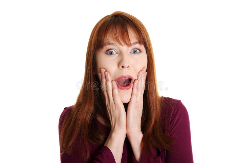 Shocked redhead woman stock photo. Image of communication - 14514364