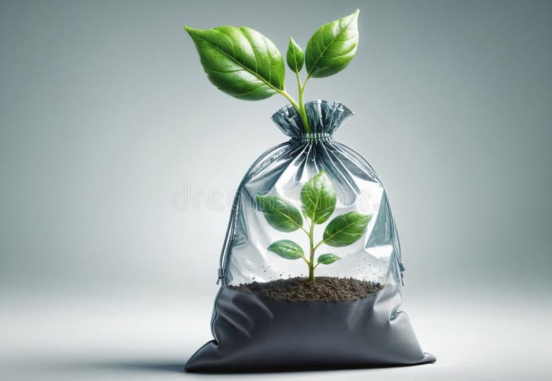 A Young Shoot Growing from the Ground in a Bag Stock Image - Image of ...