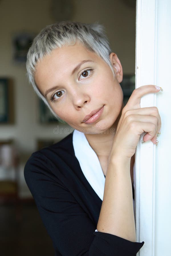 Young short haired woman stock image. Image of female - 2849243