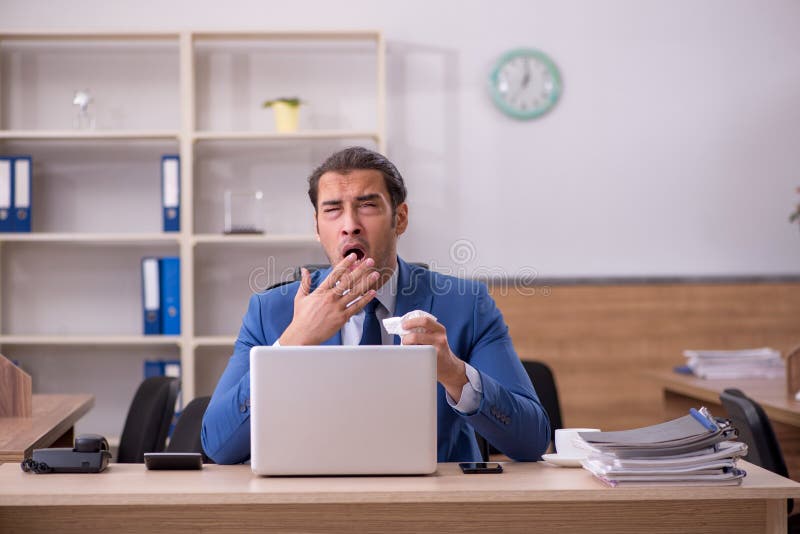 Young Sick Businessman Employee Suffering at Workplace Stock Photo ...