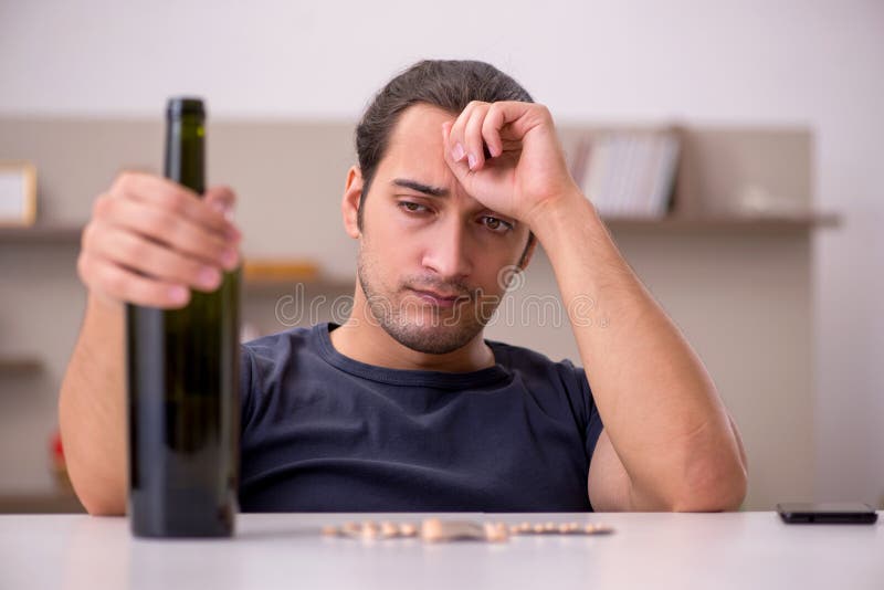 Young Sick Male Alcoholic Suffering at Home Stock Photo - Image of ...