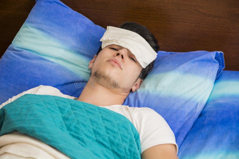 Young Sick or Unwell Man in Bed Stock Image - Image of pain, handsome ...