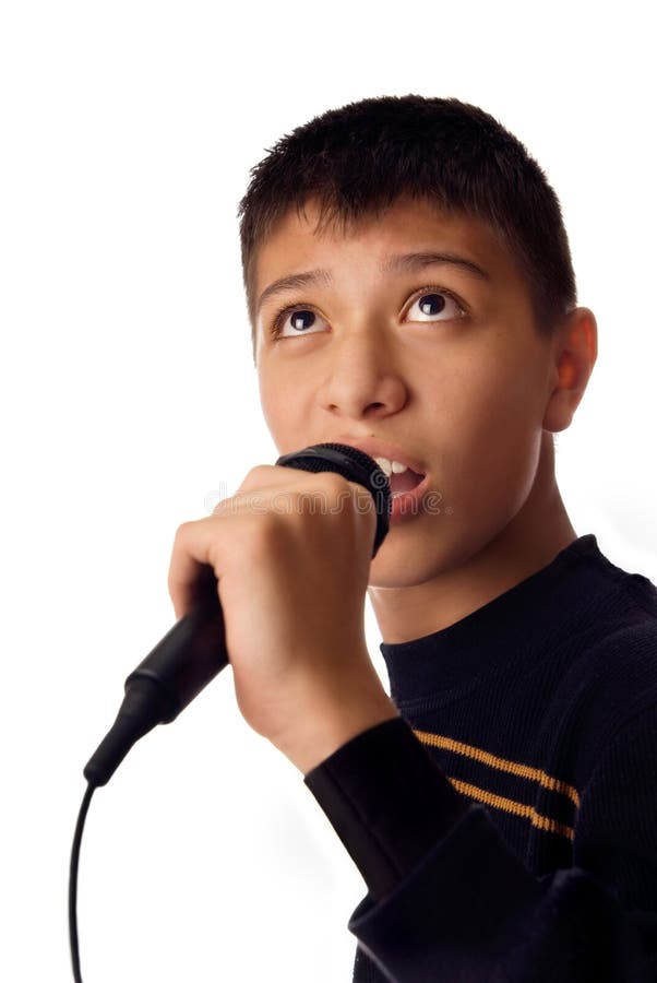 Young Man Singing into Vintage Microphone Stock Image - Image of people ...