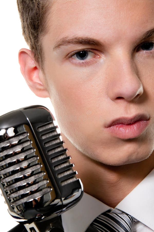 Young Singer with Retro Mic Sing Karaoke Stock Image - Image of ...