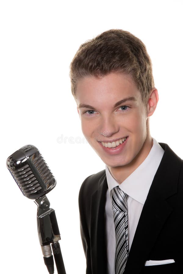 Young Singer with Retro Mic Sing Karaoke Stock Image - Image of ...