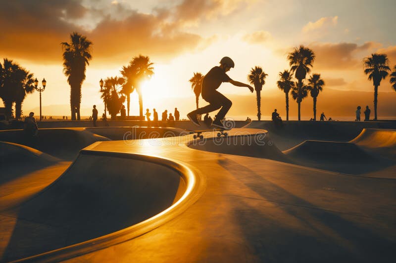 Young Skateboarder Doing Kickflip in a Skatepark at Sunset Stock ...