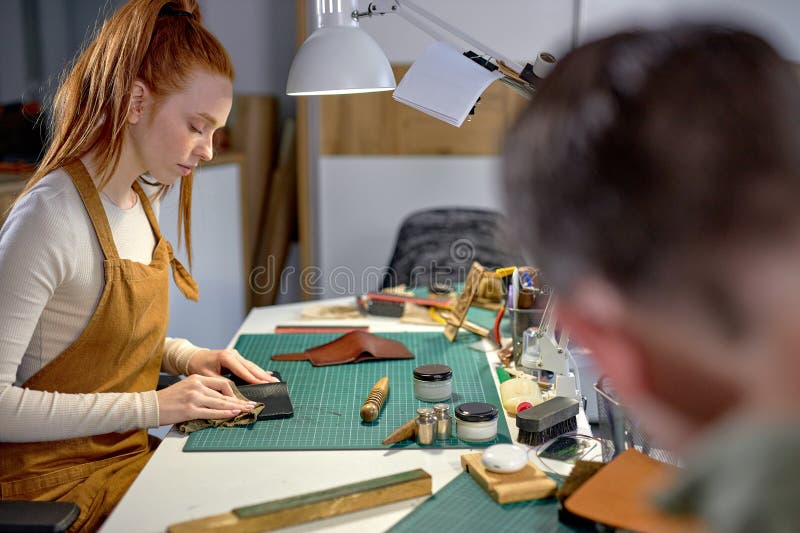 Young Skilled Artisan Has Finished Making Handmade Wallet Stock Photo ...