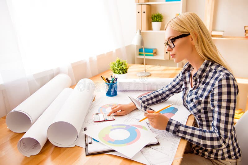 Young Smart Designer Working Hard and Making Countings Stock Image ...