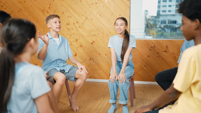 Young Smart Girl Discussion about Problem while Sitting in Circle ...