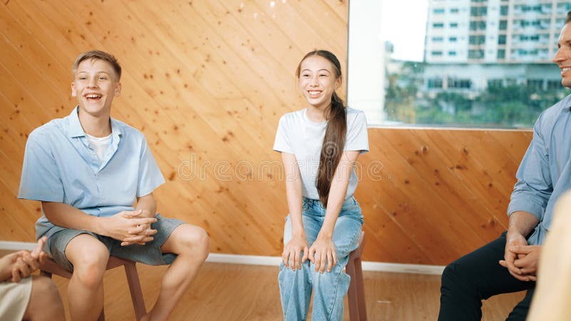 Young Smart Girl Discussion about Problem while Sitting in Circle ...