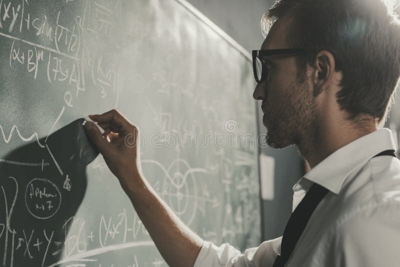 Young Smart Mathematician Drawing on the Chalkboard Stock Photo - Image ...