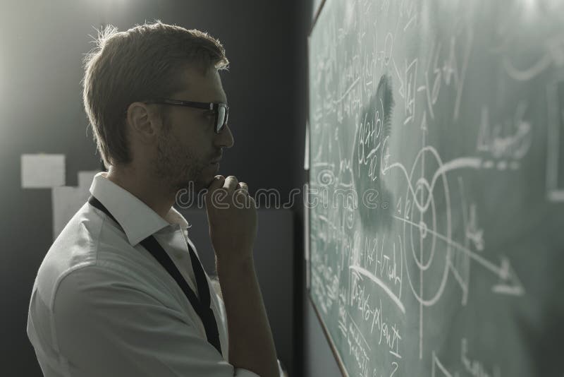 Young Smart Mathematician Drawing on the Chalkboard Stock Image - Image ...