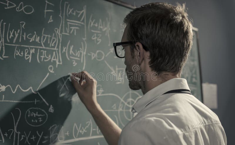Young Smart Mathematician Drawing on the Chalkboard Stock Image - Image ...