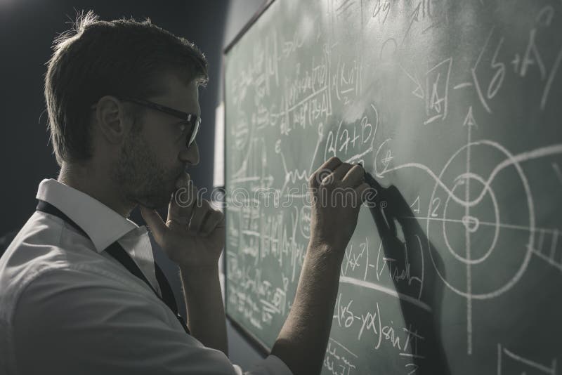 Young Smart Mathematician Drawing on the Chalkboard Stock Photo - Image ...