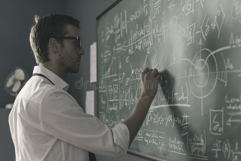 Young Smart Mathematician Drawing on the Chalkboard Stock Image - Image ...