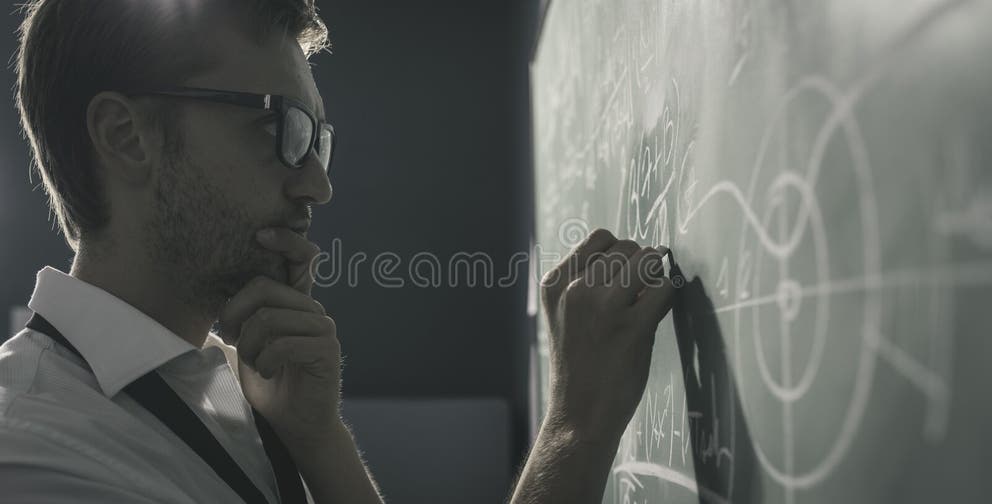 Young Smart Mathematician Drawing on the Chalkboard Stock Image - Image ...