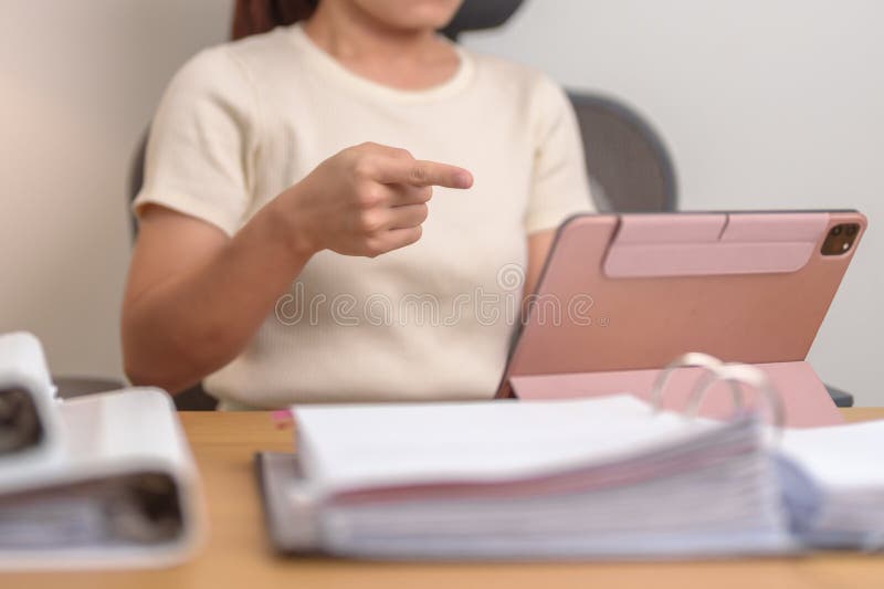 Young Smart Woman Having Video Conference Call Via Tablet Pad. Female ...