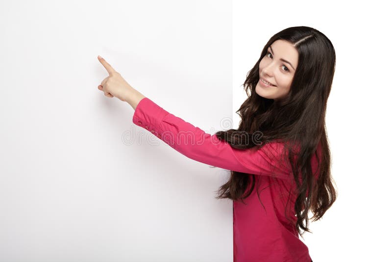 Young Smile Woman Pointing at a Blank Board Stock Image - Image of ...