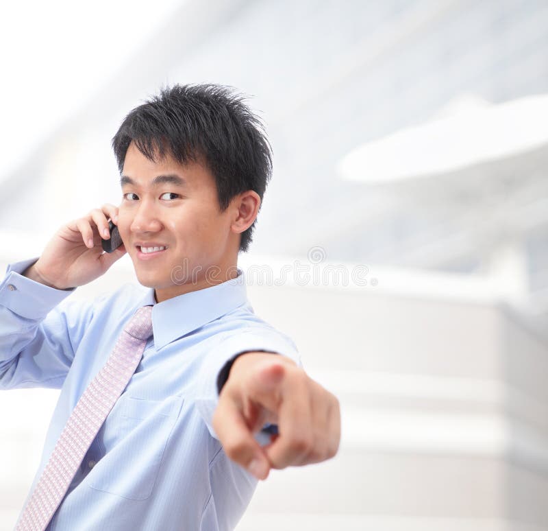 Young Smiling Business Man Speaking Phone Stock Photo - Image of finger ...
