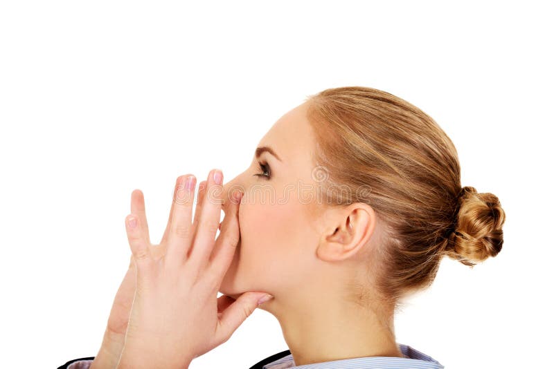 Young Smiling Business Woman Screaming Loud or Calling Someone Stock ...