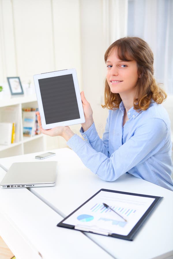 Young Smiling Business Woman Using a Tablet Stock Photo - Image of ...