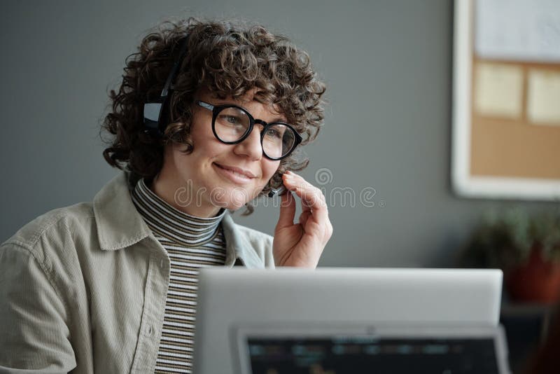 Young Smiling Female it Support Engineer in Headset Stock Photo - Image ...
