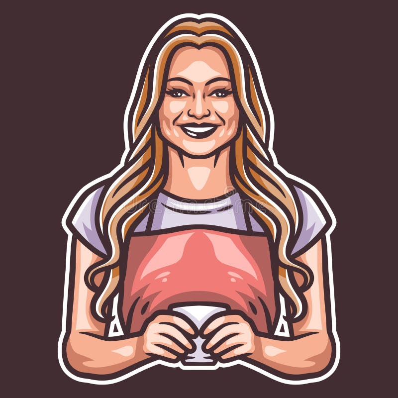 Young Smiling Girl Barista Wearing Apron Holding Coffee Stock Vector ... Young Smiling Girl Barista Wearing Apron Holding Coffee Stock Vector ...