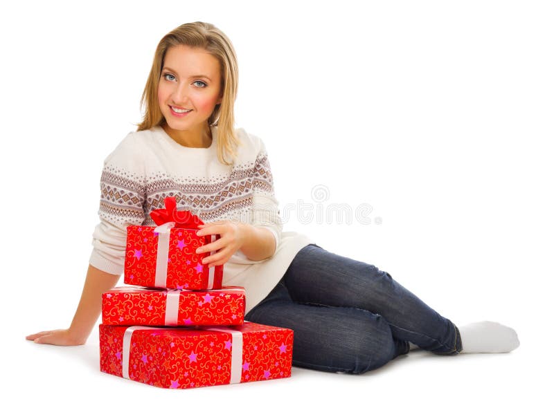 Young Smiling Girl with Gift Boxes Stock Photo - Image of smiling ...