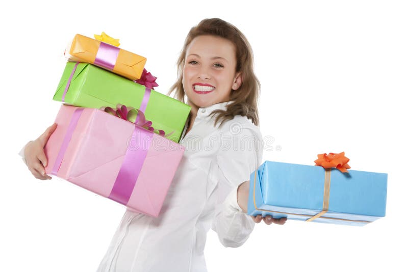 Smiling people with gifts stock image. Image of friendship - 7134033