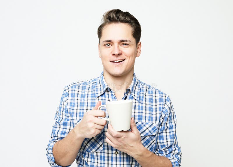Young Smiling Man with a White Cup Stock Image - Image of success ...