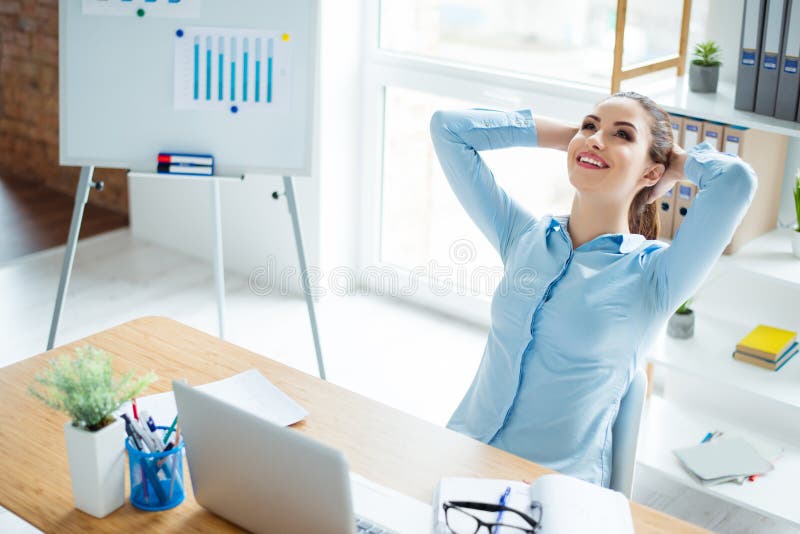 Young Smiling Happy Manager Done All the Task and Having Rest at Work ...