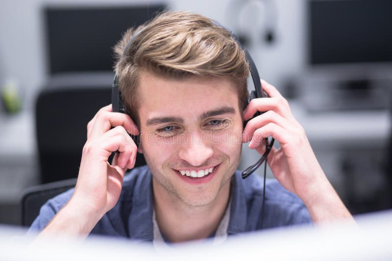 Male Call Centre Operator Doing His Job Stock Image - Image of agent ...