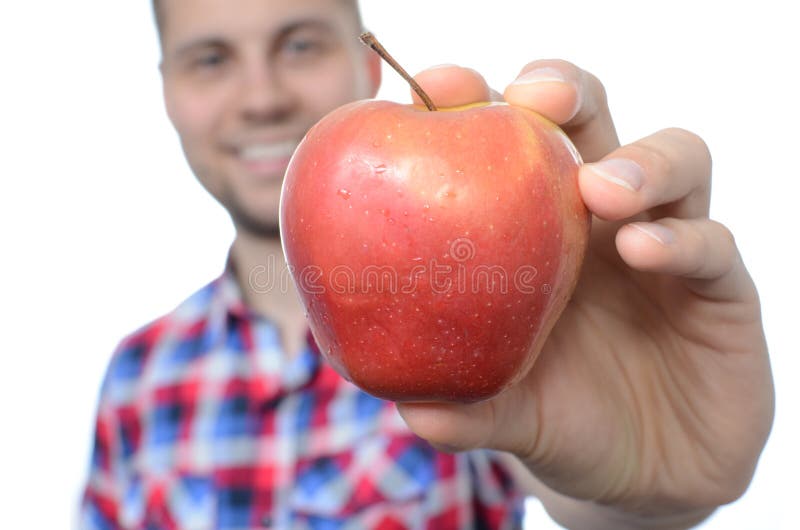 Young Smiling Man with Fresh Apple Stock Image - Image of diet ...