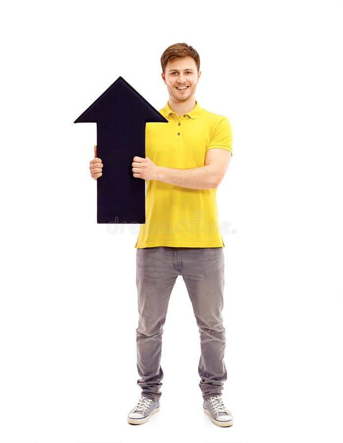 Young Smiling Man Holding Blank Pointer Stock Image - Image of casual ...