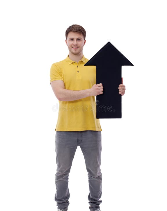 Young Smiling Man Holding Blank Pointer Stock Photo - Image of ...