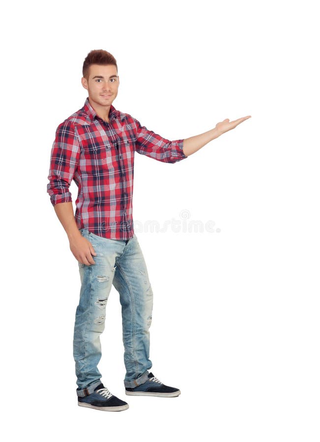 Young Smiling Man Shows Something Stock Image - Image of casual, modern ...