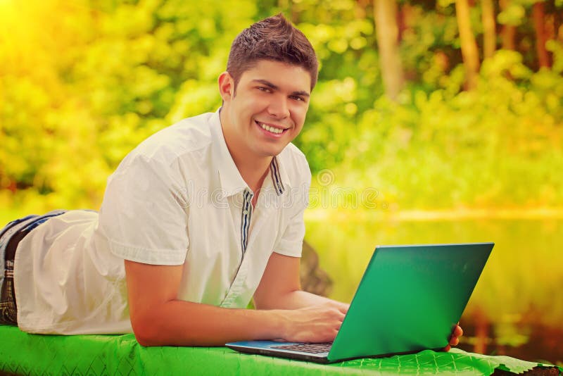 A Young Smiling Men with Laptop Instagram Color Stock Photo - Image of ...