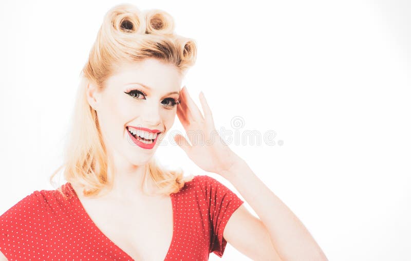 Young Smiling Woman Dressed in Pin-up Style. Stock Image - Image of ...