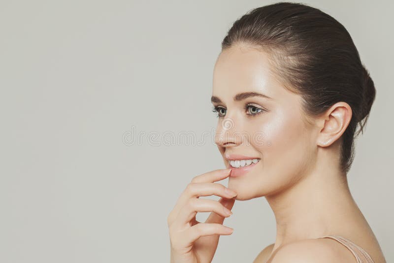 Young Smiling Woman Face Profile Stock Photo - Image of moisturizing ...