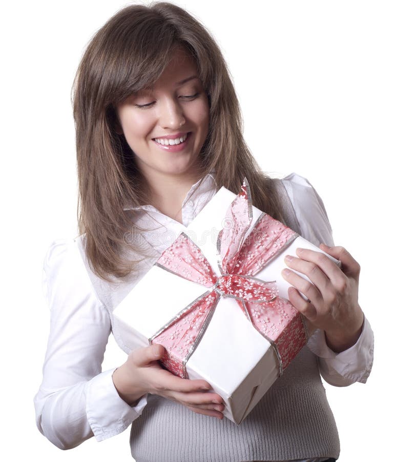 Young Smiling Woman Holding Gift Stock Photo - Image of holiday ...