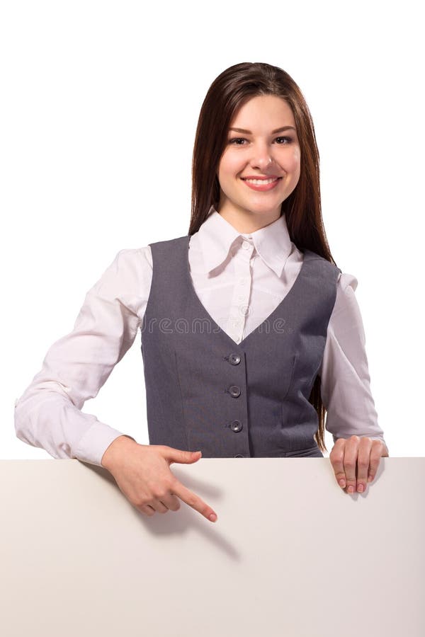 Young Smiling Woman Pointing on Blank Board Stock Image - Image of ... Young Smiling Woman Pointing on Blank Board Stock Image - Image of ...
